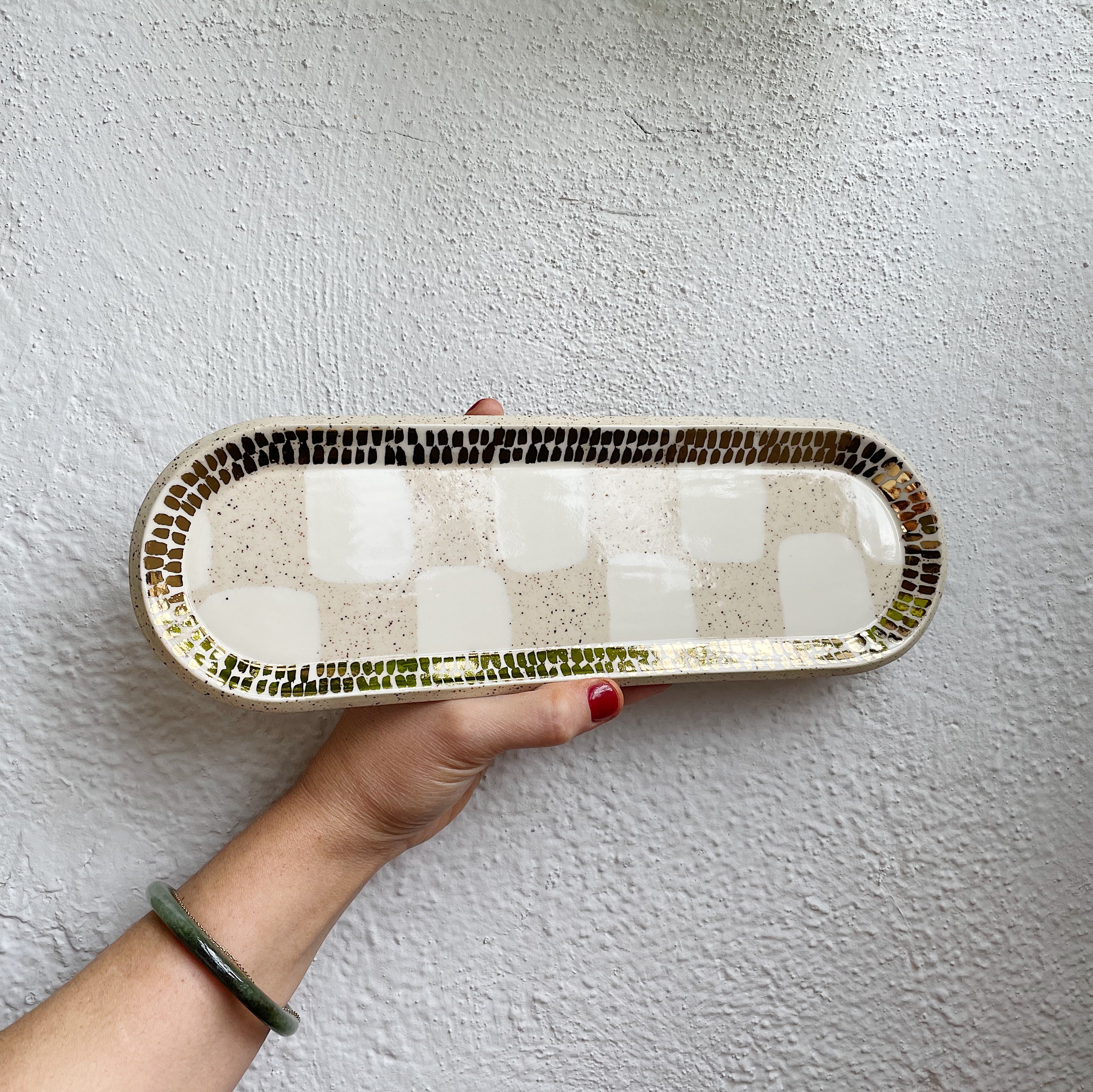 Checkered Inlay Ceramic Tray (White) - The Object Enthusiast